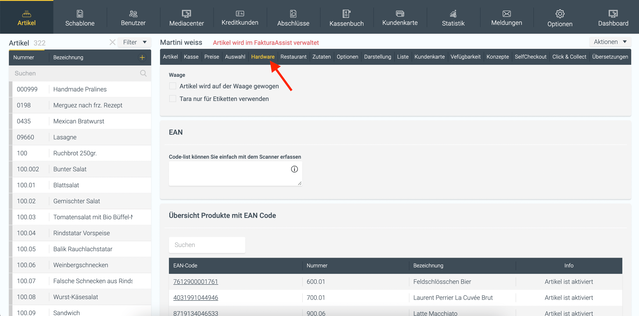 Wie erfasse ich die EAN-Codes im CashAssist mithilfe vom EAN-Scanner?